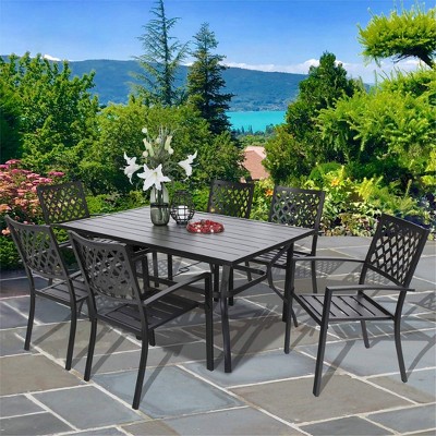 7pc Outdoor Rectangular Table & 6 Chairs With Grid Design - Black ...