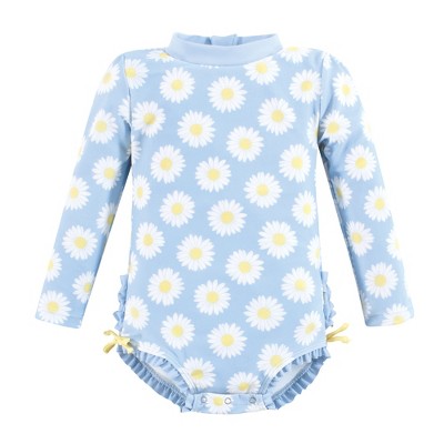Hudson Baby Girls Rashguard Baby Swimsuit, Blue Daisy : Target