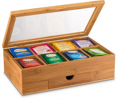 Bambusi Bamboo Tea Box With 8 Storage Sections & Expandable Drawer : Target