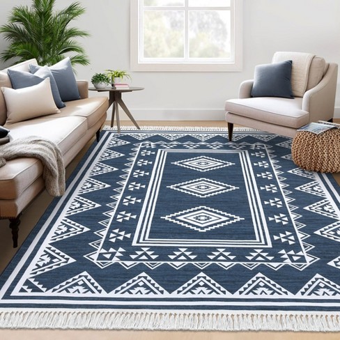 Area Rug With Tassel Moroccan Bordered Geometric Rug Non-slip Stain ...