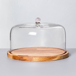 Libbey Acaciawood Flat Round Wood Server Cake Stand With Glass Dome ...