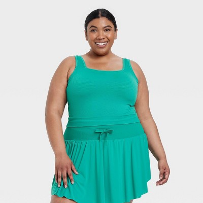 Women's Seamless Square Neck Cropped Tank Top - All In Motion™ Green 1x ...