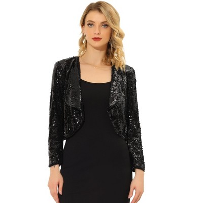 Allegra K Women's Sequin Jacket Open Front Long Sleeve Cardigan Cropped ...