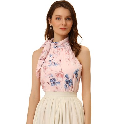 Allegra K Women's Halter Tie Neck Sleeveless Tank Tops Floral Cami Tops ...