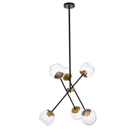 Elegant Lighting Axl 24 Inch Pendant In Black And Brass With Clear ...