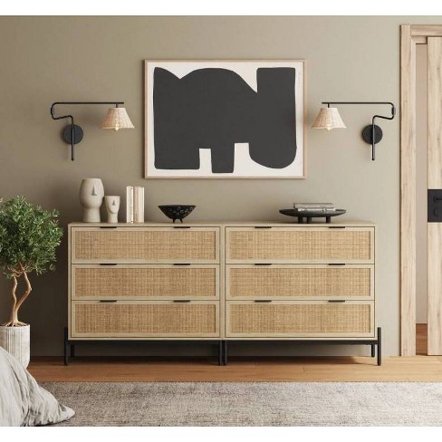 Nathan James Set Of 2 Andrew 3 Drawer Rattan Dresser Light Oak Target