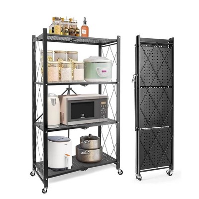 4-tier Heavy Duty Foldable Metal Rack Storage Shelving Unit With Wheels ...