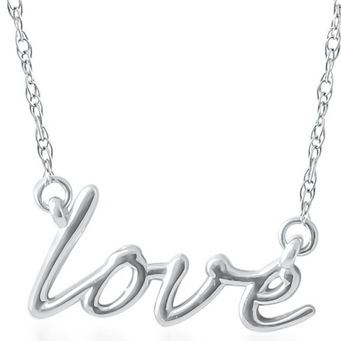 Pompeii3 14k White Gold Love Script Pendant Necklace With 18" 14k White ...