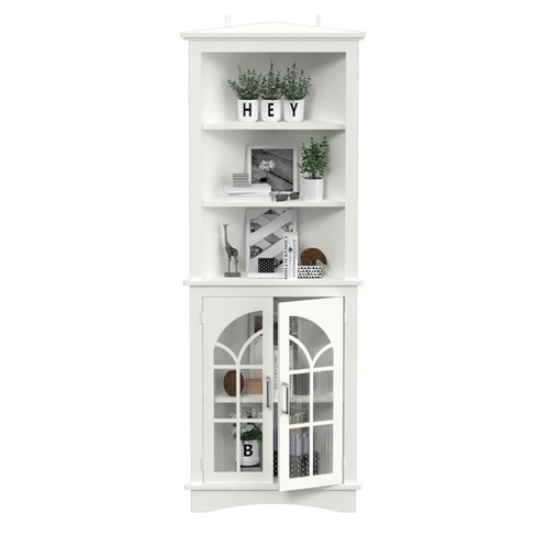 Corner Storage Cabinet, 63.3" Tall Freestanding 5-tier Corner Display ...