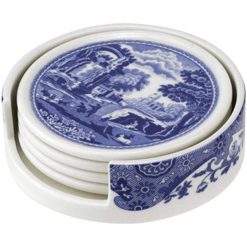 Spode Blue Italian 4 Piece Ceramic Coasters With Holder : Target