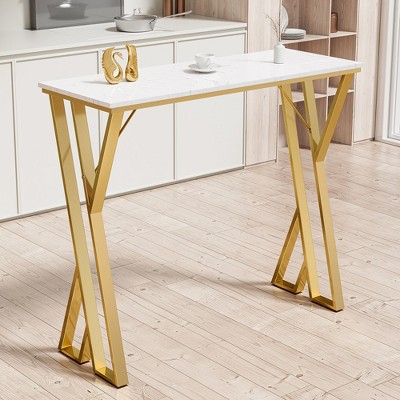 Lovmor 47" Modern High White Bar Table With Golden Double Pedestal : Target