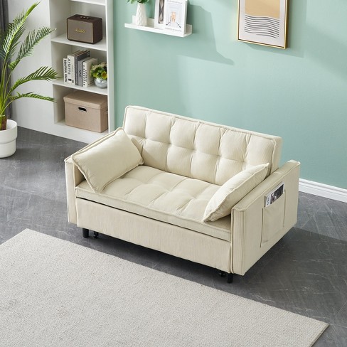 Sleeper Sofa Modern Beige Sleeper Sofa With Pockets And Two Pillows Pull Out Sofa Bed Upholstered Sofa Sofa Couch For Living Room Cuddlewood