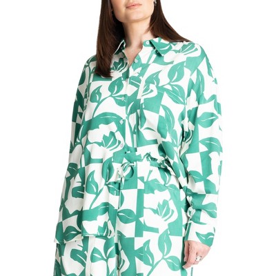 Eloquii Women's Plus Size Relaxed Button Down - 22, Foliage Check : Target