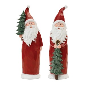 Carved Santa with Glittered Pine (Set of 2) – 15"H Christmas Novelty ...