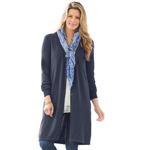 Woman Within Women's Plus Size Perfect Cotton Duster - 26/28, Navy : Target