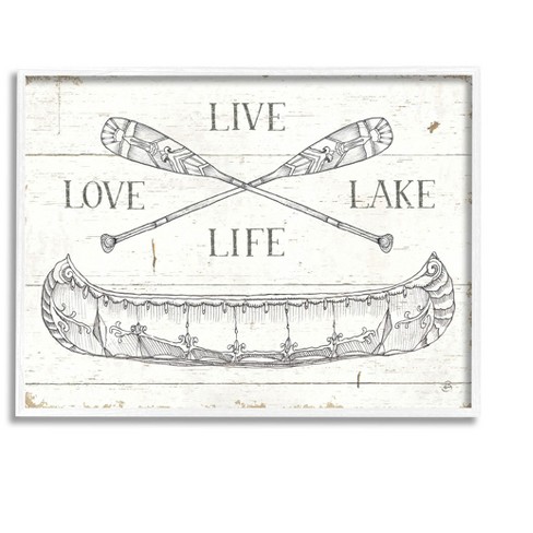 Stupell Industries Live Love Lake Rustic Canoe Oars Framed Giclee Art ...