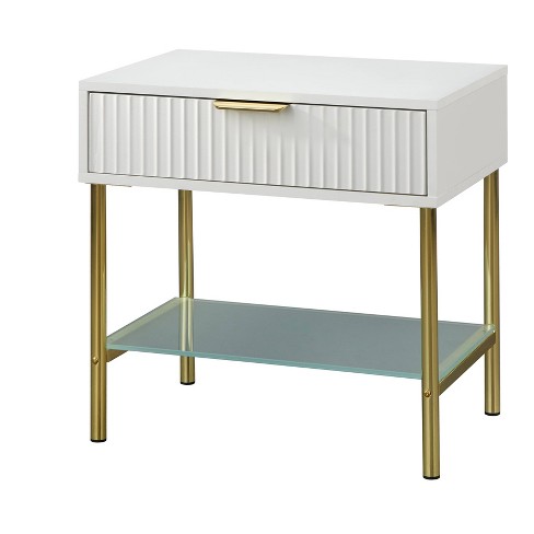 Russo Channel Front End Table With Drawer White - Lifestorey: Gold-tone ...