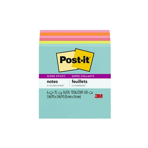 Post-it 6pk 3"x3" Super Sticky Notes 70 Sheets/pad - Miami Collection ...