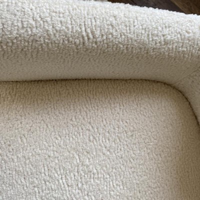 Kessler Round Tufted Faux Shearling Ottoman With Wood Legs Cream ...