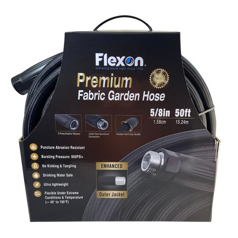 Flexon 5/8" X 50ft Premium Fabric Lightweight, Kink Free Garden Hose ...
