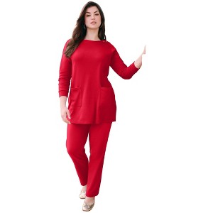 Roaman's Snap Button Boatneck Soft Knit Tunic - 26/28, Vivid Red : Target