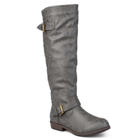 Journee Collection Womens Spokane Stacked Heel Riding Boots Dark Grey ...