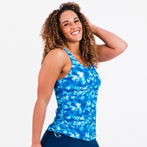 Calypsa Women's Maya Tankini Swim Top With Built-in Bra - Blue Tie Dye ...