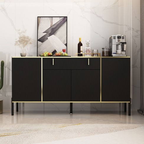 Famapy Black Wavy Paint Finish Floor-standing Sideboard Cupboard With 4 ...