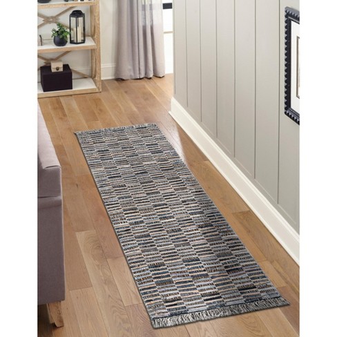 Unique Loom 2' 7 X 6' 1 Checkered Chindi Jute Runner Rug : Target