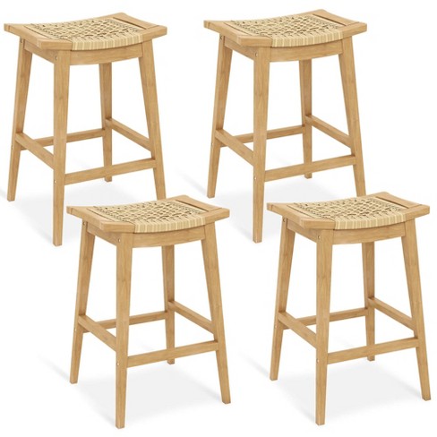 Costway 4 Pcs 29" Teak Wood Bar Stool With Footrest & Saddle Seat Boho Bar Height Stool : Target