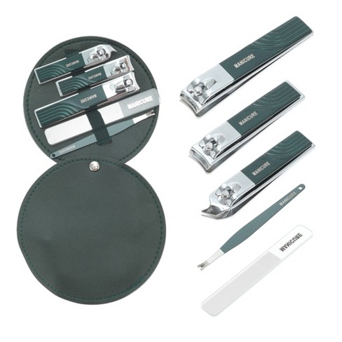 Unique Bargains Round Rotation Nail Clipper Kit Blackish Green 5-piece ...
