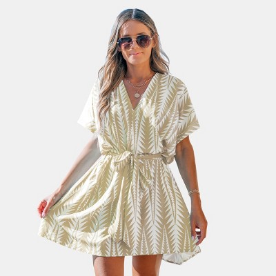 Women's V-neckline Blouson Mini Dress - Cupshe-l- Apricot : Target