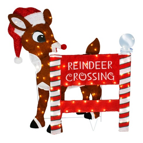 Northlight 36" Led Lighted Rudolph Reindeer Crossing Outdoor Christmas Sign Decoration : Target