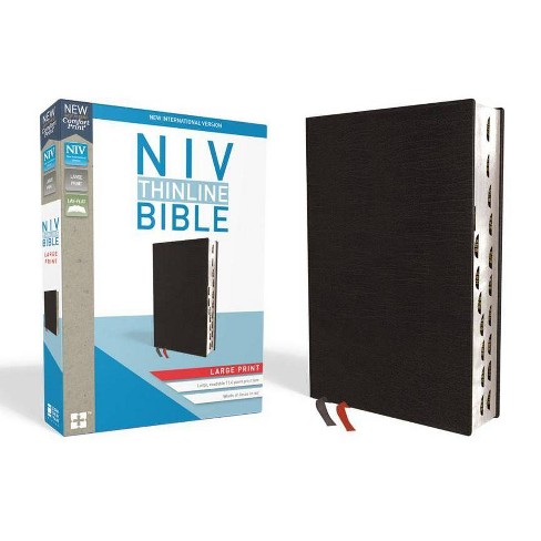 Niv, Thinline Bible, Large Print, Bonded Leather, Black, Indexed, Red ...