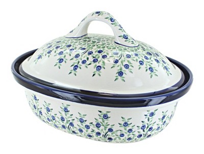 Blue Rose Polish Pottery Porcelain Vine Roaster With Lid : Target