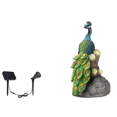 Techko Maid Peacock Proud Solar Outdoor Garden Statue Decor With ...