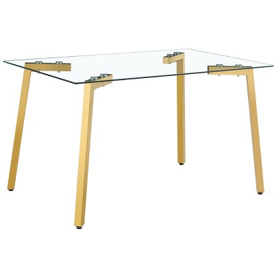 Uptown Dining Table Glass/gold Metal - Buylateral: Tempered Top, Angled ...