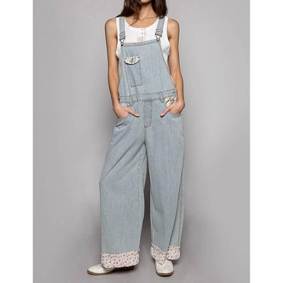 Women's Front Pockets Floral Patches Overalls - POL : Target