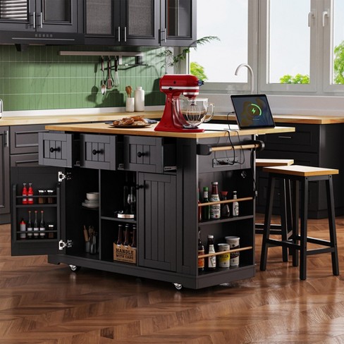 50" Rolling Kitchen Island Kitchen Storage Cart On Lockable Wheels With ...