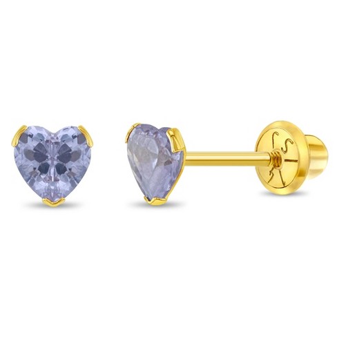 Baby Girls' Birthstone Cz Heart Screw Back 14k Gold Earrings - Lavender ...
