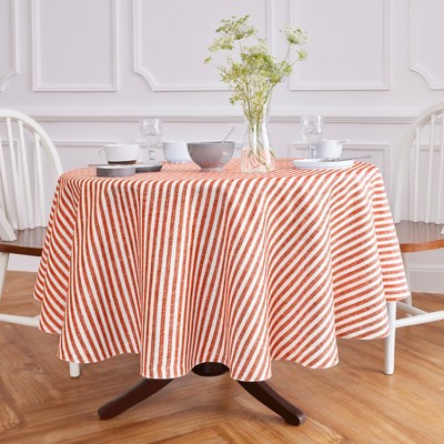 Solino Home Linen Stripe Round Tablecloth Red And White 60 Inches ...