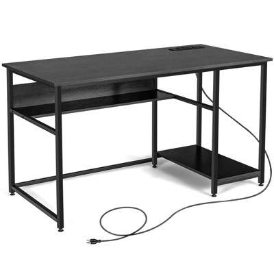 Costway 55'' Computer Desk Home Office Pc Workstation W/ Power Outlets ...