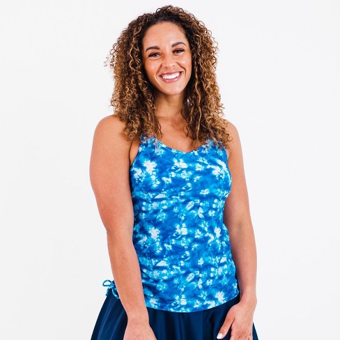 Calypsa Women's Maya Tankini Swim Top With Built-in Bra - Blue Tie Dye ...