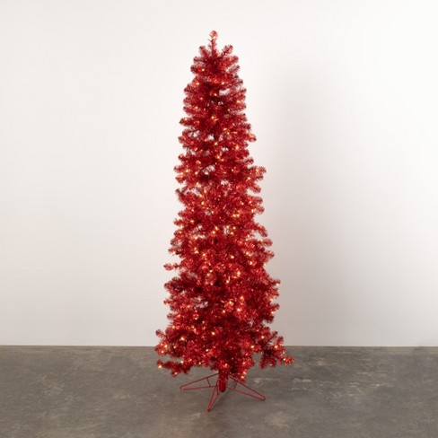 Artificial Red Illuminated 7' Tinsel Tree Red : Target