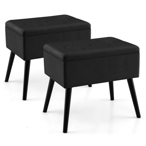 Costway 2 Pcs Velvet Vanity Stools With Storage Solid Wood Legs Flip-up ...