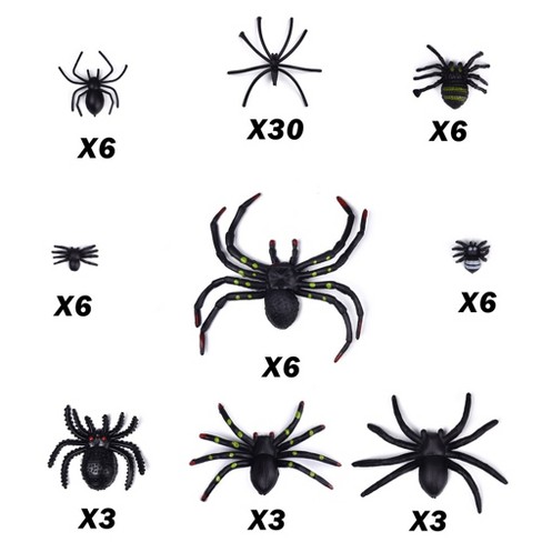 Nifti Nest 72 Pcs 69 Plastic Black Spiders & 3 Spiderwebs : Target