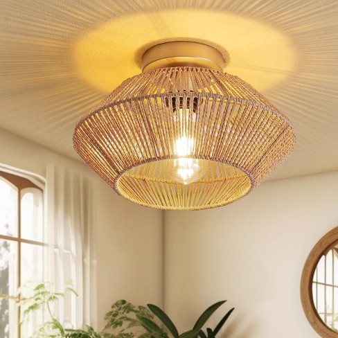 Ludomide 12.6" Boho Light Fixture, Hand-woven Flush Mount Boho ...