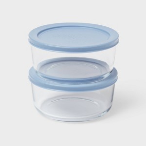 2pk Glass Round Food Storage Container Set Blue - Room Essentials™ : Target