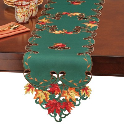 Saro Lifestyle Table Runner With Beaded Fall Leaves Design ...