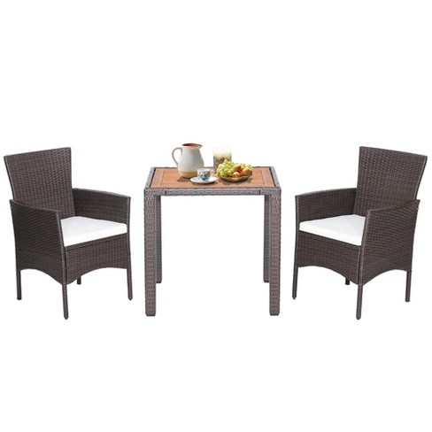 Costway 3pcs Patio Wicker Dining Set Acacia Wood Table Top With ...